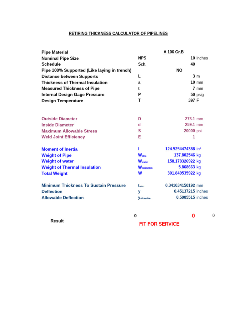 Retiring Thickness Calculator for Pipes | PDF | Pipe (Fluid Conveyance ...