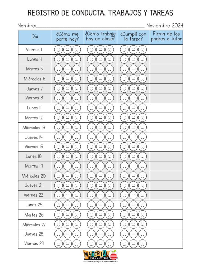 Registro de Conducta, Trabajos y Tareas - Noviembre 24 | PDF
