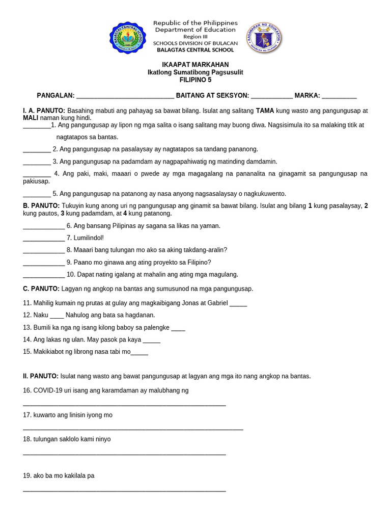 3RD Summative Test Filipino Q4 | PDF