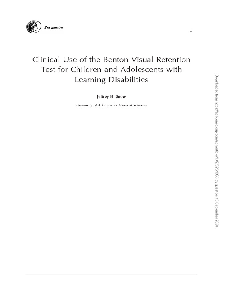 Clinical Use of the Benton Visual Retention Test for Children and ...