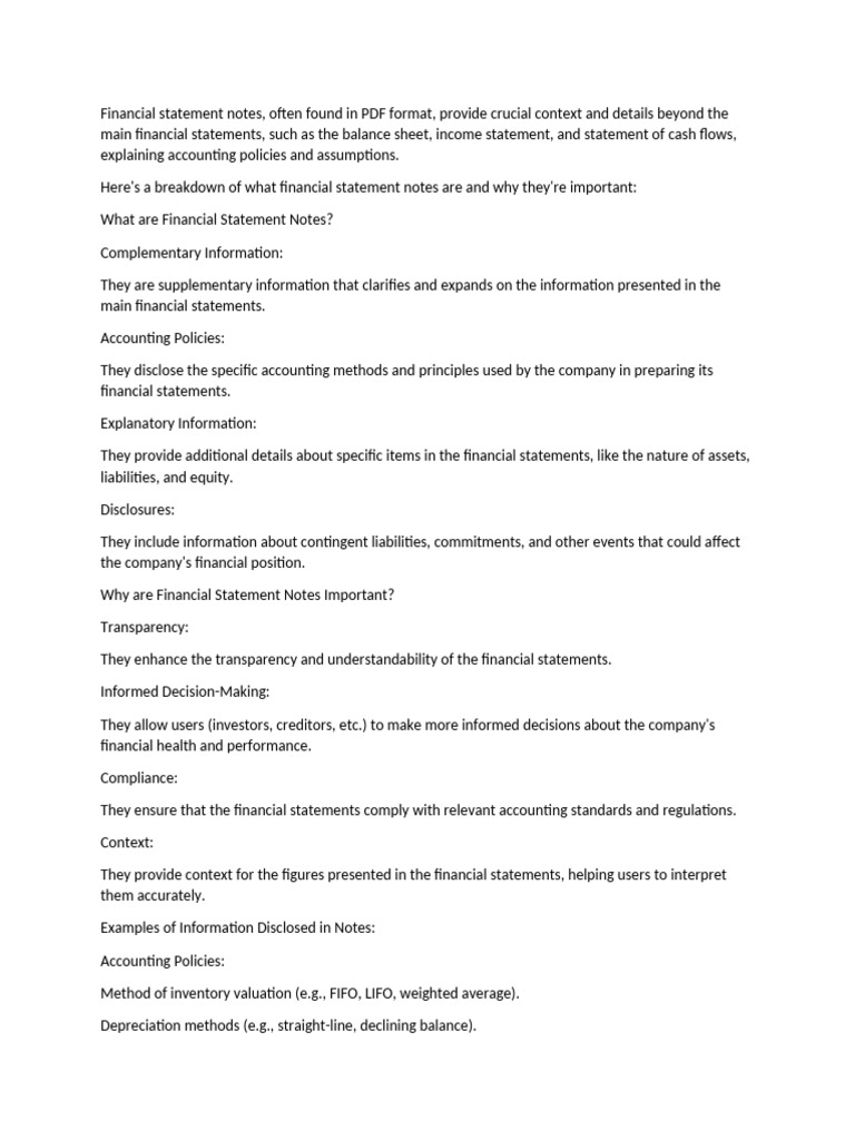 Understanding Financial Statement Notes | PDF | Valuation (Finance ...