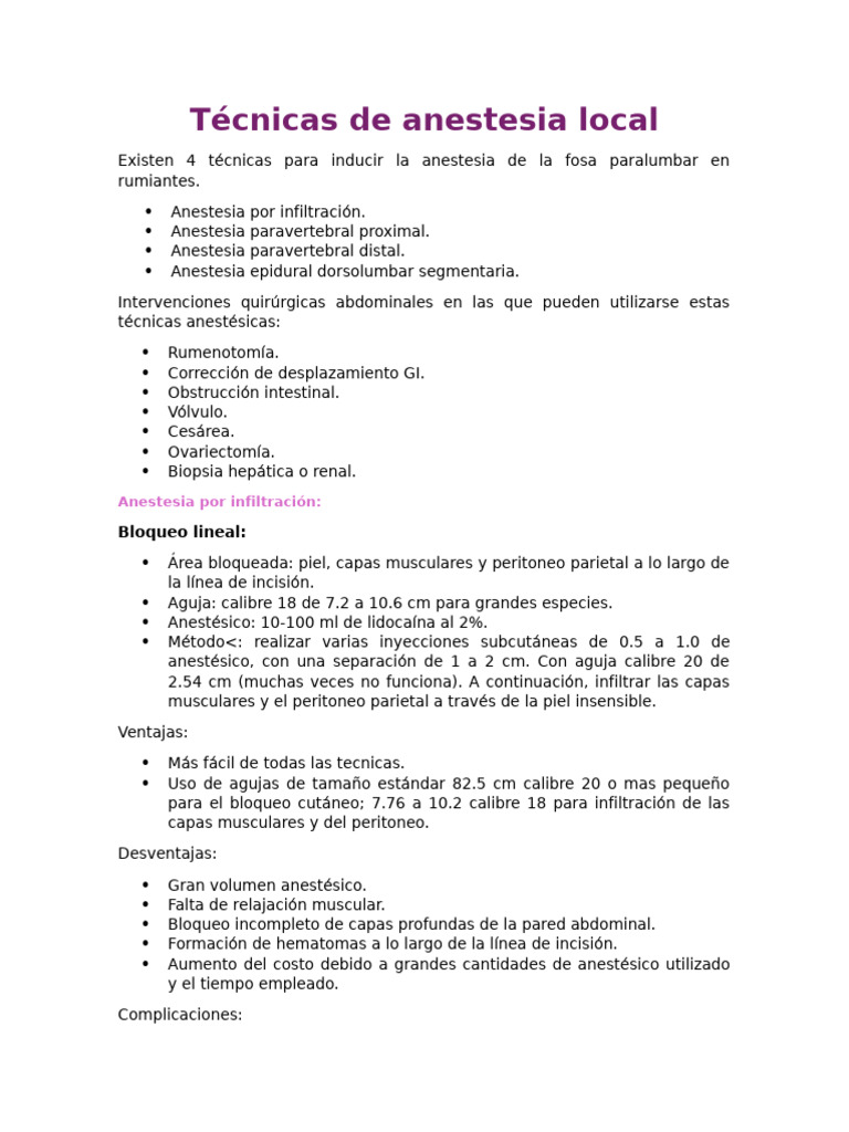Técnicas de Anestesia Local en Rumiantes | PDF | Dolor | Anestesia