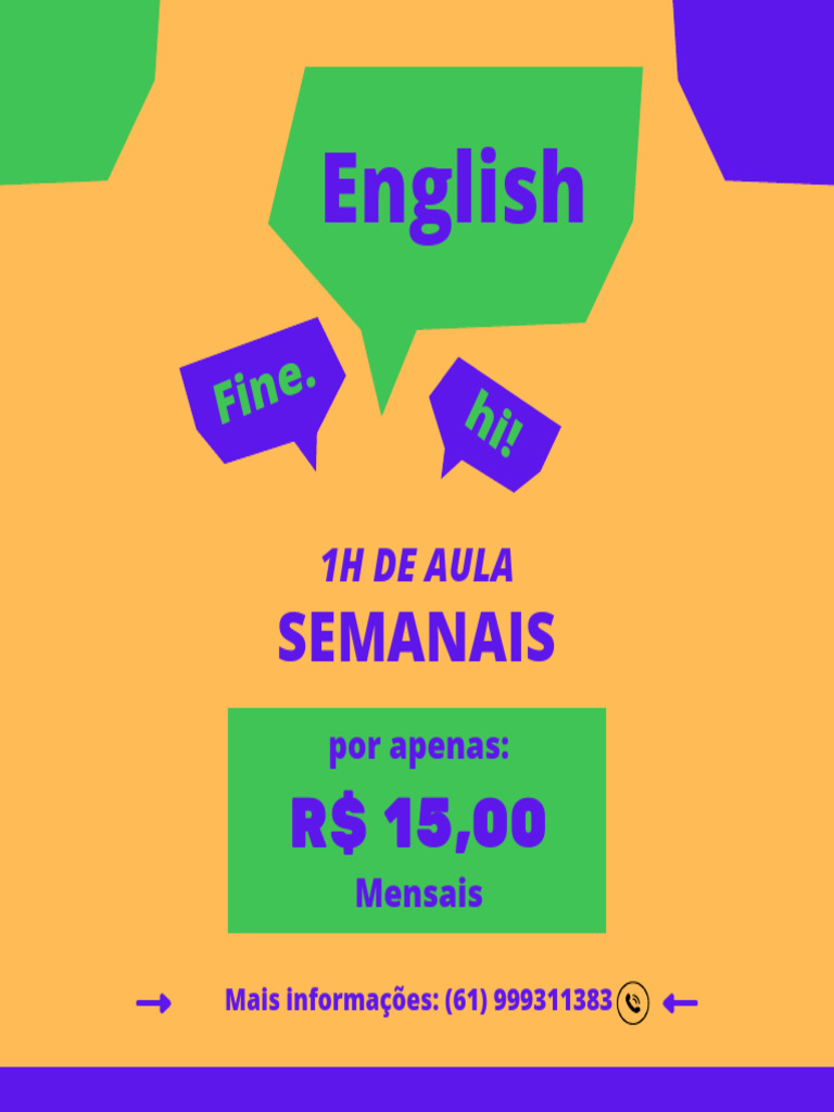 Aula de Inglês Online Verde, Roxo e Amarelo | PDF