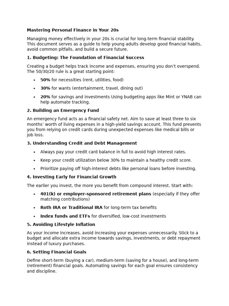 Mastering Personal Finance in Your 20s | PDF