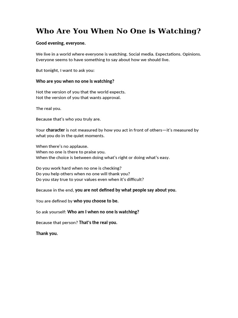 Who Are You When No One Is Watching | PDF