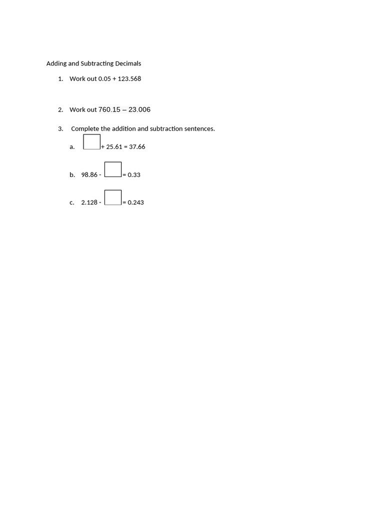 Adding And Subtracting Decimals Guide Pdf