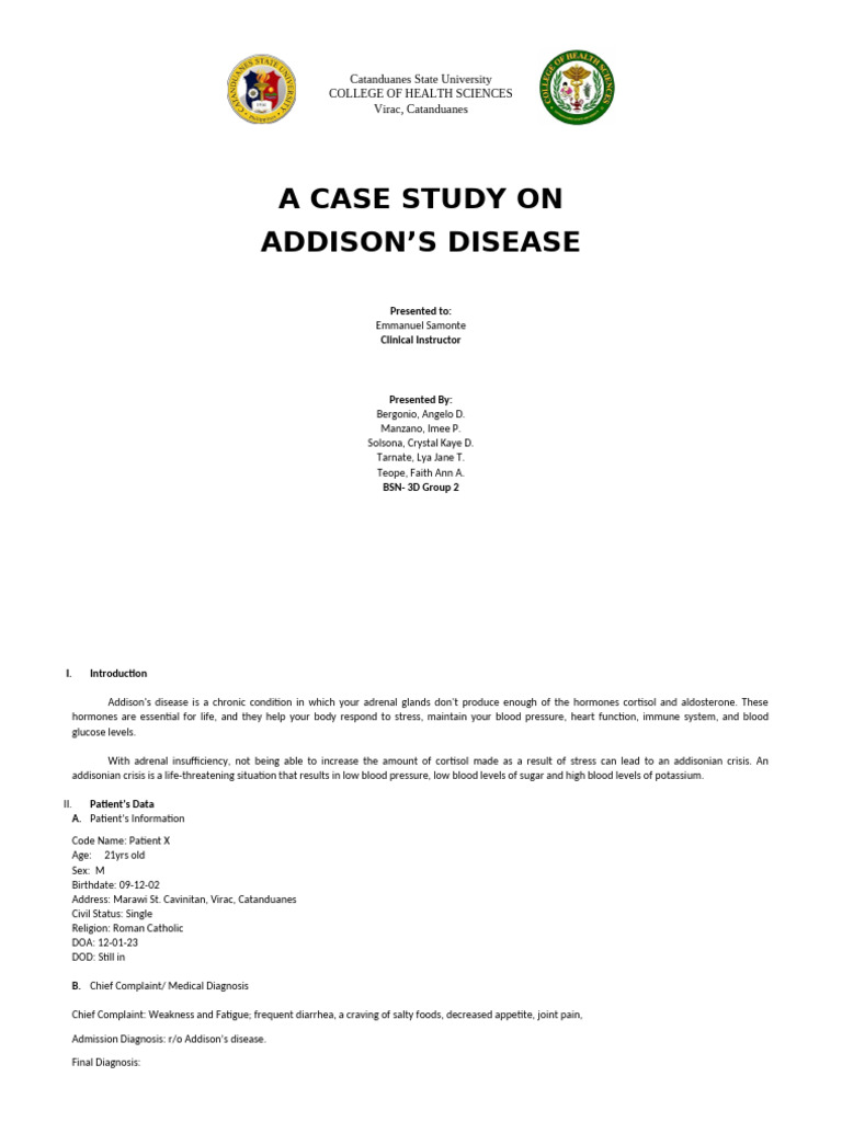 Addisons Disease BSN 3d g2 | PDF | Dehydration | Adrenal Gland