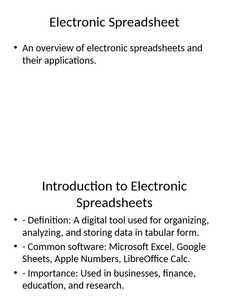 Electronic Spreadsheet | PDF