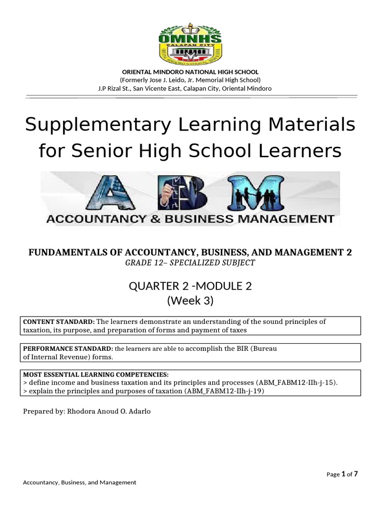 Fundamentals of Abm 2 Q2 Module 2 Week 3 | PDF | Taxes | Income Tax