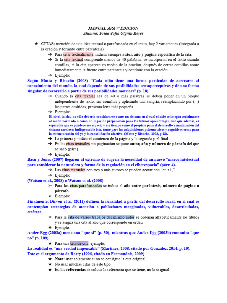 Manual APA 7: Citas y Referencias | PDF | Estilo apa | Comillas