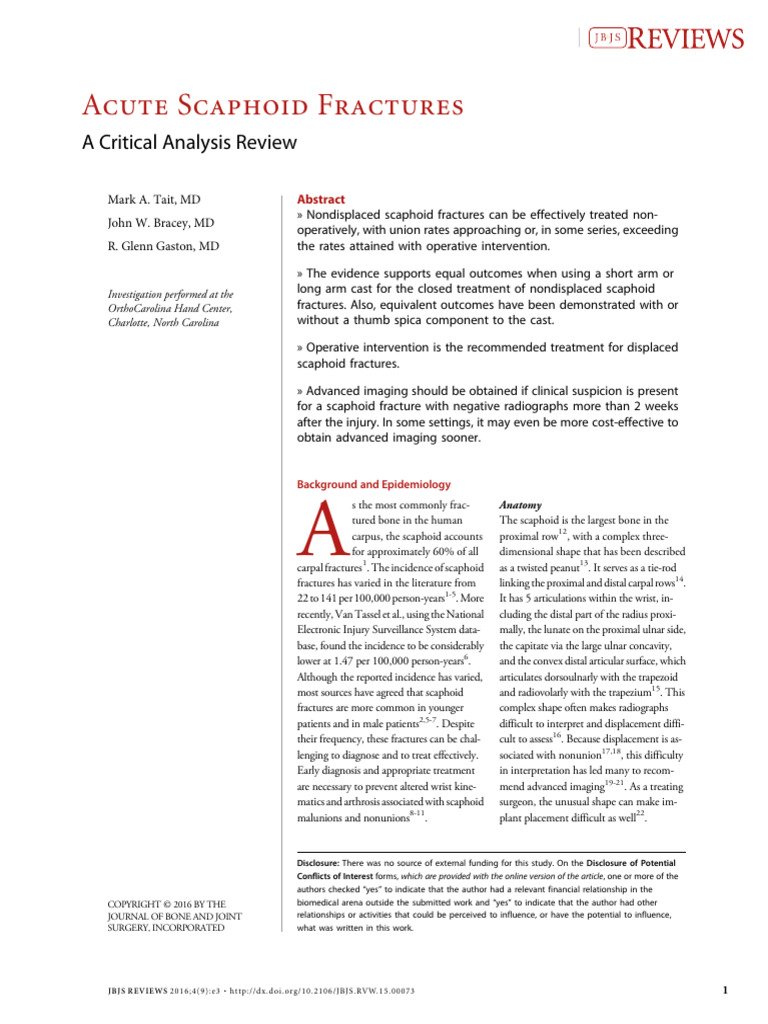 Acute Scaphoid Fractures | PDF | Hand | Musculoskeletal System