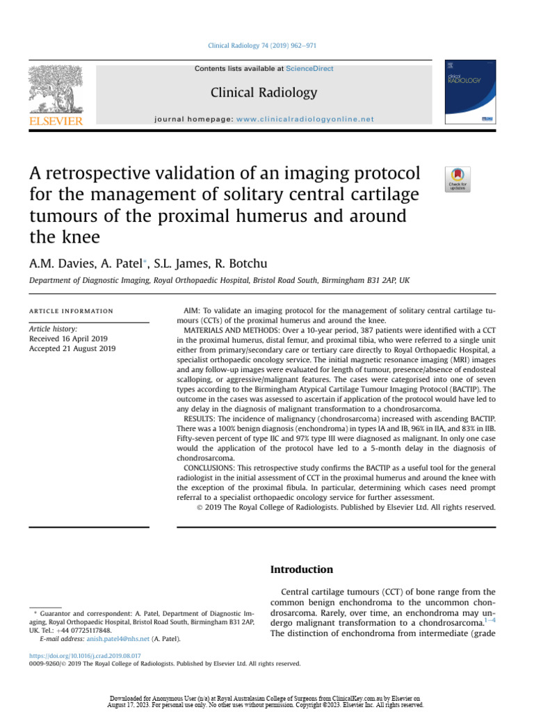 BACTIP Enchondroma Vs Chondrosarc | PDF | Medical Imaging | Radiology