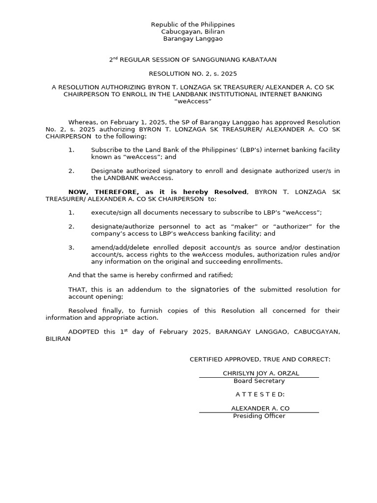 Weaccess Pro Forma Sangguniang Resolution | PDF