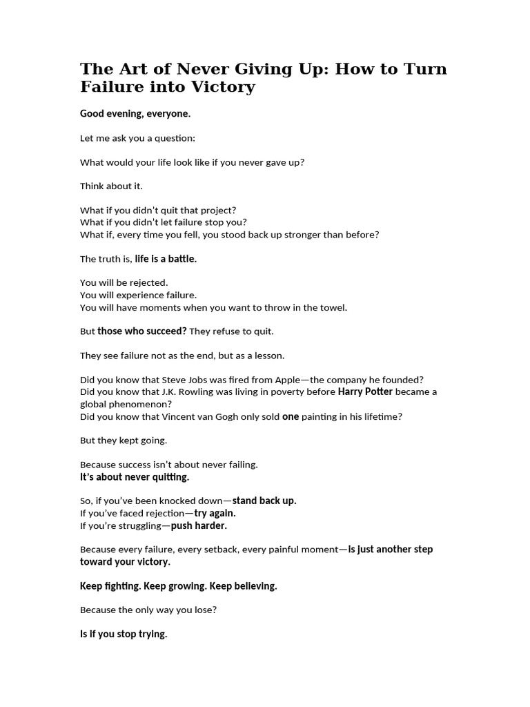 The Art of Never Giving Up | PDF