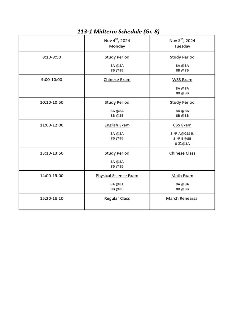 2024 Gr. 8 & 10 Midterm Schedule | PDF | Advanced Placement | Schools