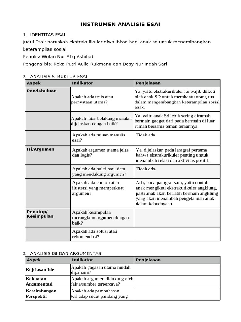 INSTRUMEN ANALISIS ESAI | PDF