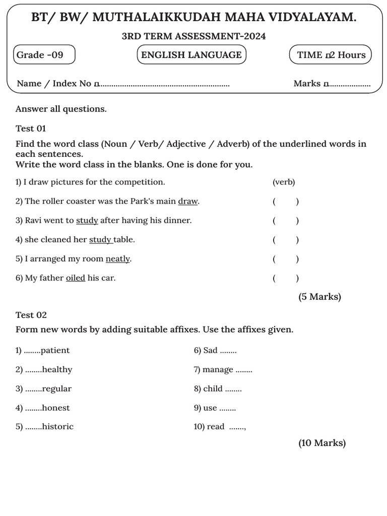 Grade 9 Enlish Original | PDF | Part Of Speech | English Language