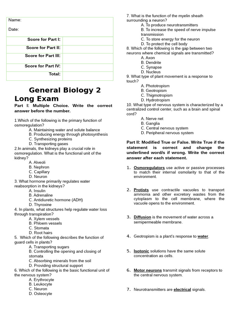 Osmoregulation Long Exam | PDF | Nervous System | Neuron