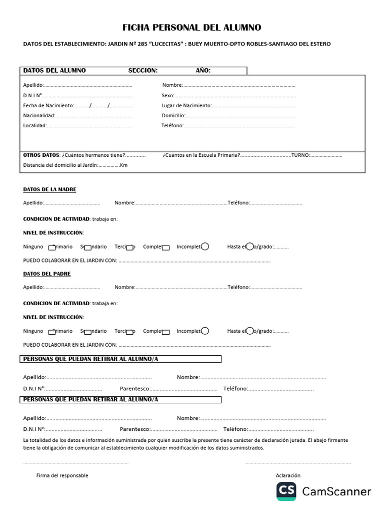Ficha Personal Del Alumno Simple | PDF