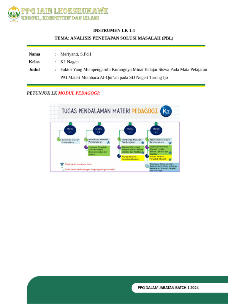 Instrumen LK 1.4 - Analisis Penetapan Solusi Masalah (MODUL PEDAGOGI 4 ...
