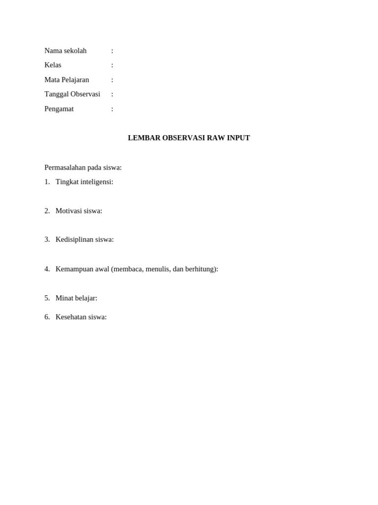 Draft Instrumen Observasi | PDF