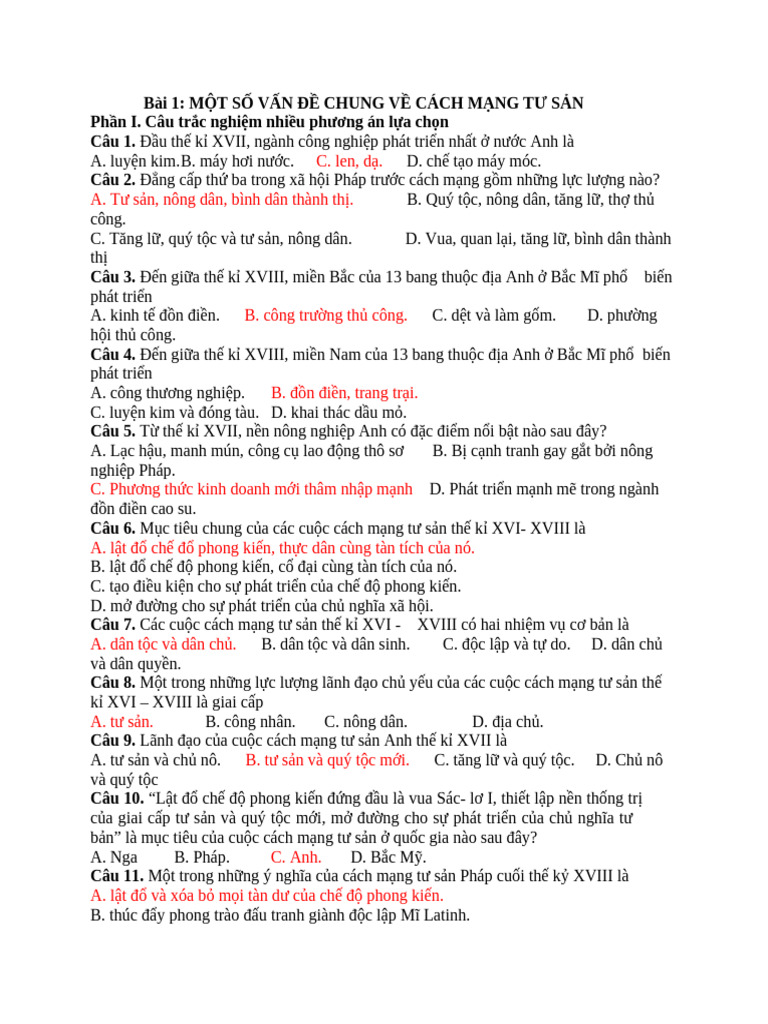 Trac Nghiem Su11 | PDF