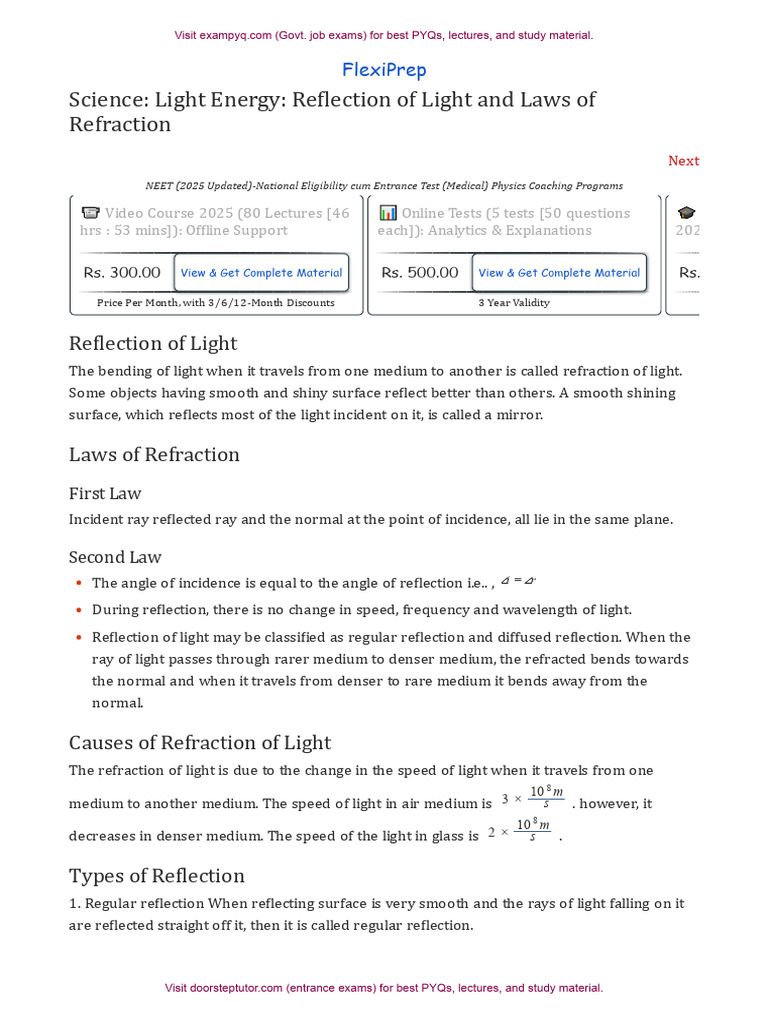 NIOS Class 10 Science Chapter 15 Light Energy Part 1 | PDF | Reflection (Physics) | Mirror