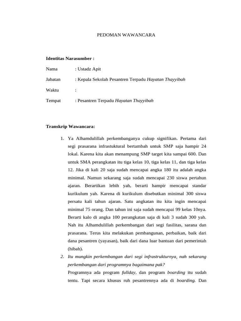 Transkrip Wawancara 1-Ustadz Apit | PDF