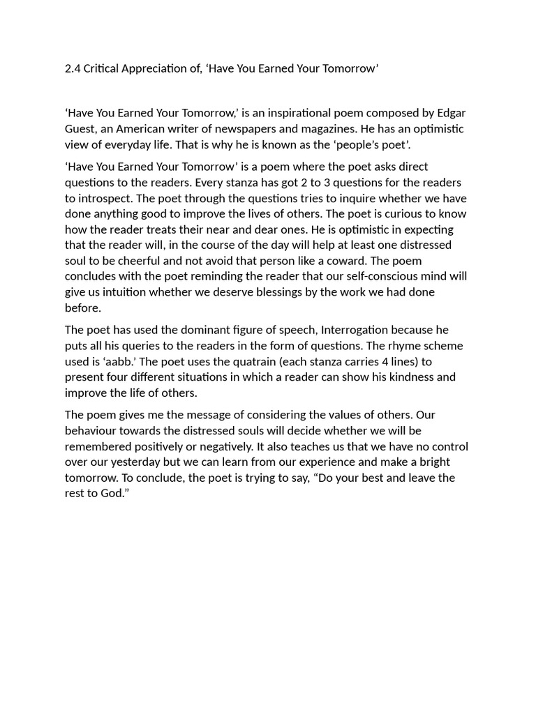 Critical Appreciation of Edgar Guest's Poem | PDF