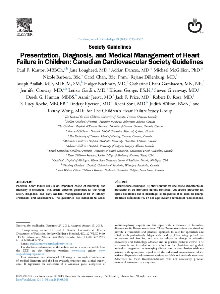 Canadian Guidelines for Pediatric Heart Failure | PDF | Evidence Based ...