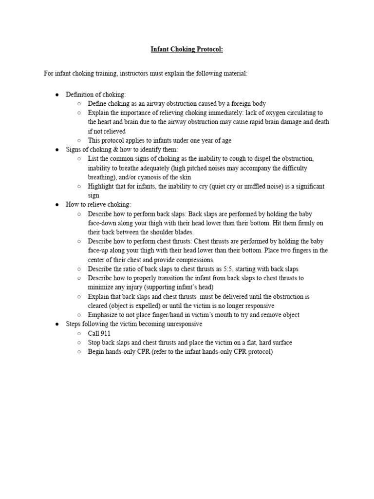 Infant Choking Protocol | PDF