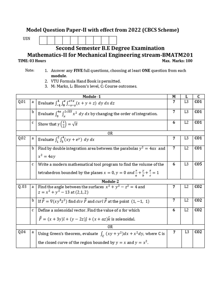 Model Qp02 Bmatm201 For Mechanical Engineering Stream | PDF | Partial ...
