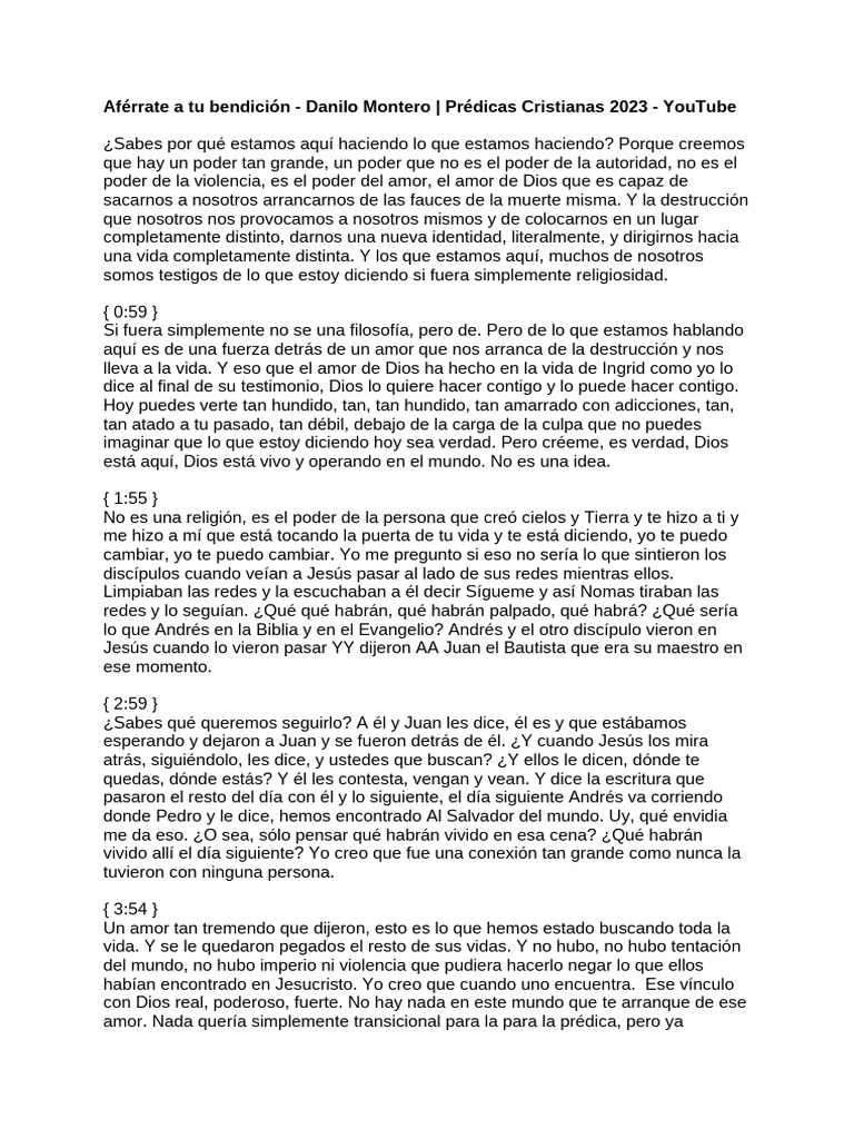Aférrate a tu bendición - Danilo Montero _ Prédicas Cristianas 2023 - YouTube_transcript | PDF ...