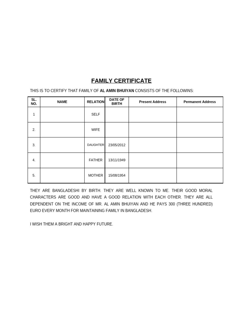 Family Certificate | PDF