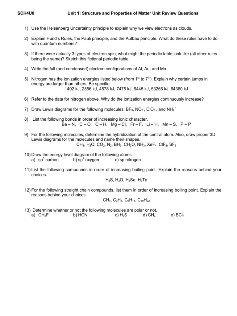 Chemistry Unit 1 Review: Matter Properties | PDF