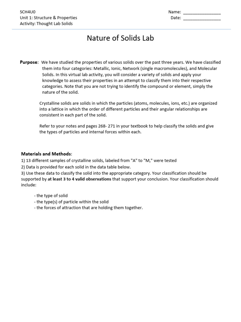 Nature of Solids Lab Activity | PDF | Solid | Molecules