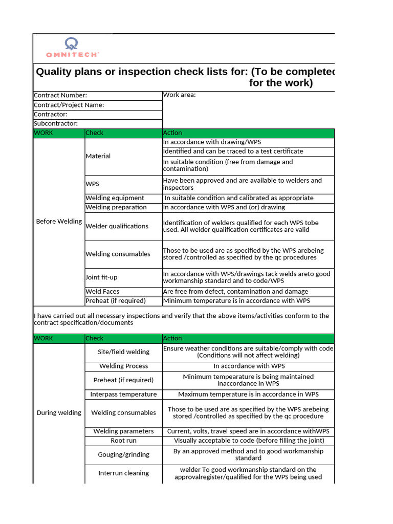Periodic Welding Inspection Checklist | PDF | Welding | Construction