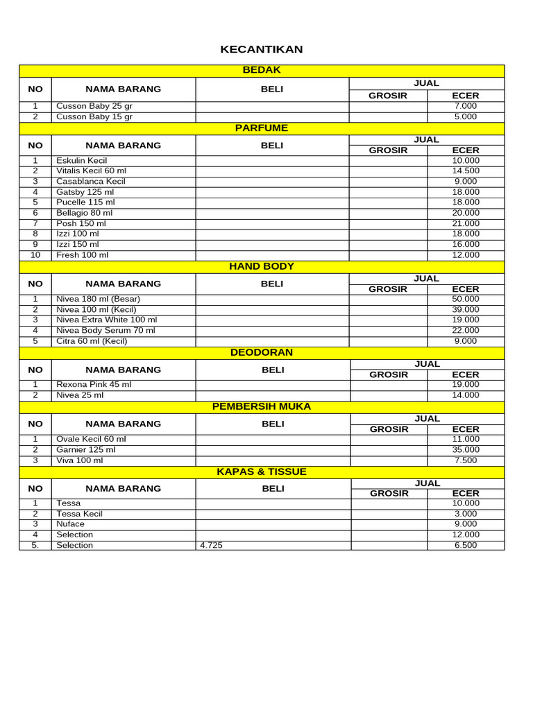 Price List Produk | PDF