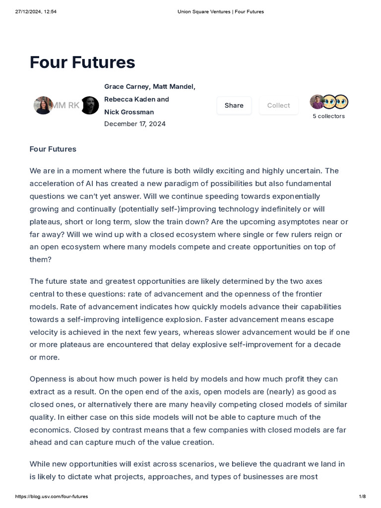 Union Square Ventures - Four Futures | PDF | Artificial Intelligence | Intelligence (AI) & Semantics