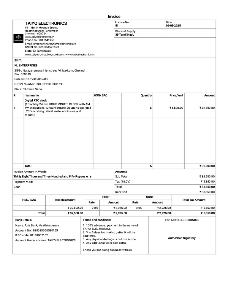 KL ENTERPRISES_51_06-03-2025 | PDF | Invoice | Taxes