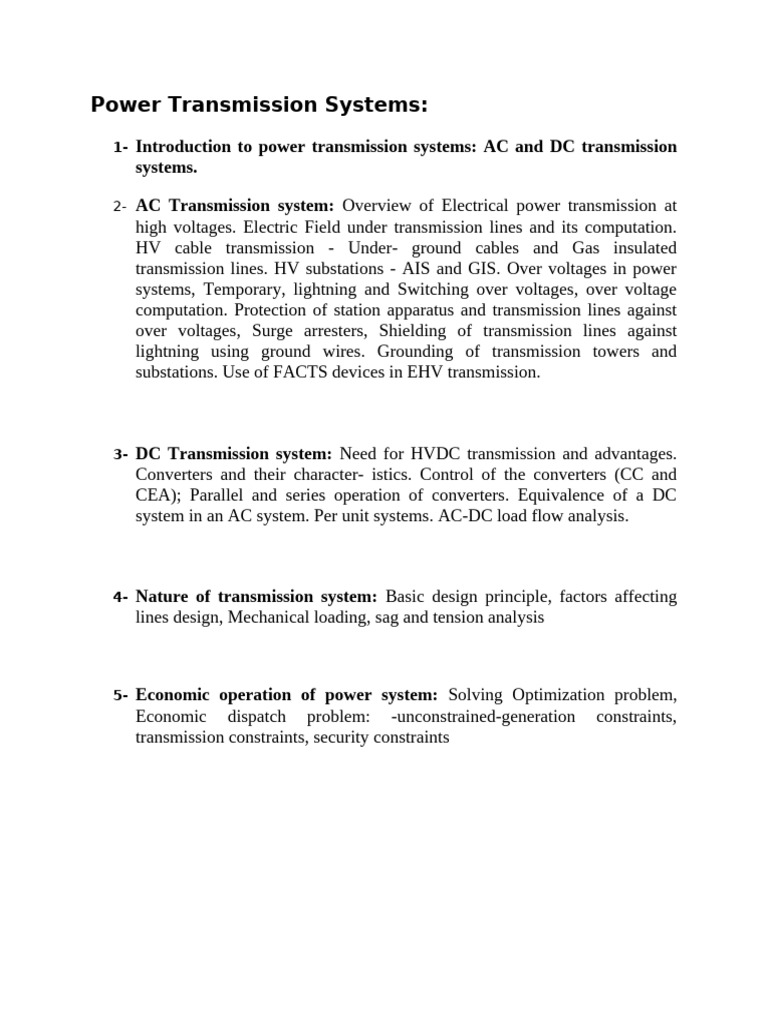 Power Transmission Systems Syllabus | PDF