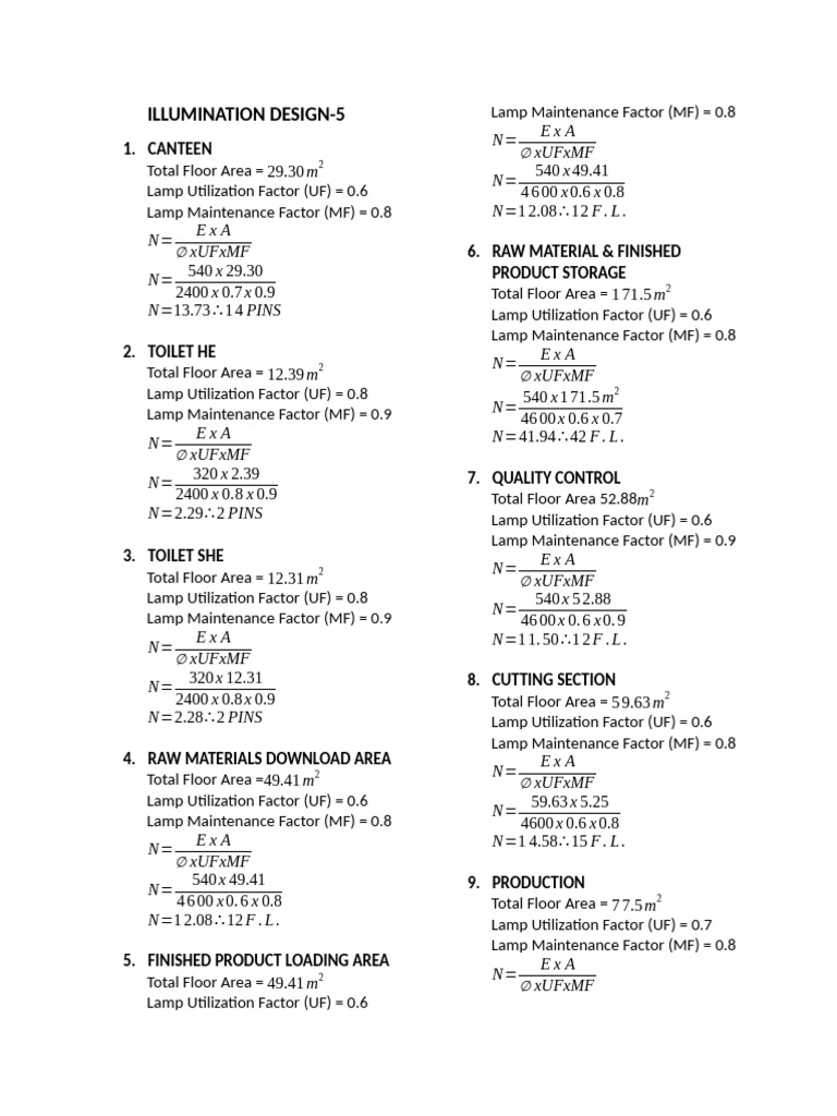 Illumination Design Calculations | PDF