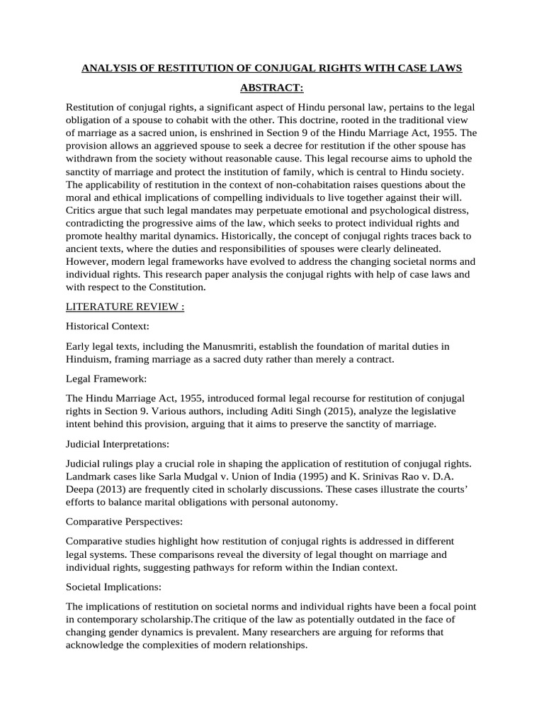 Restitution of Conjugal Rights Analysis | PDF | Marriage | Divorce