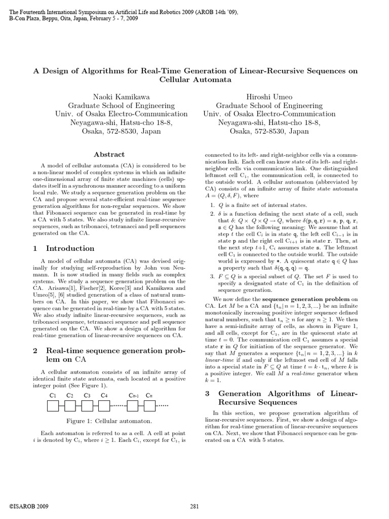 KAMIKAWA - UMEO - A Design of Algorithms For Real Time Generation of Linear Recursive Sequences ...