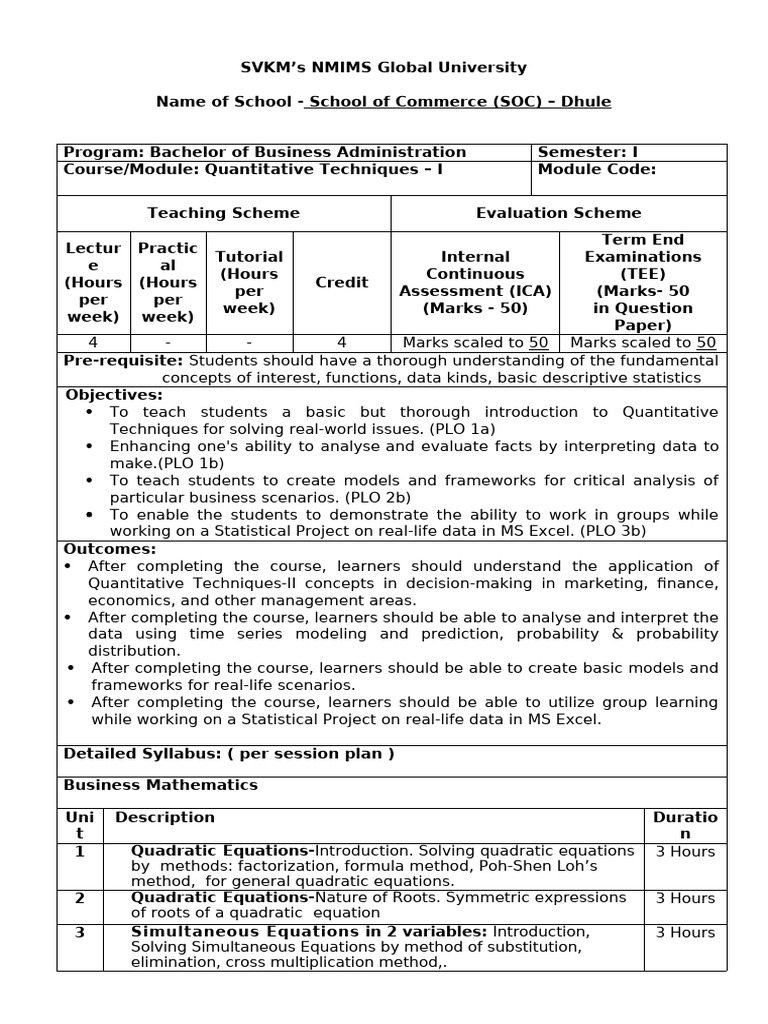 1.3 Quantitative Techniques - I BBA | PDF | Function (Mathematics ...