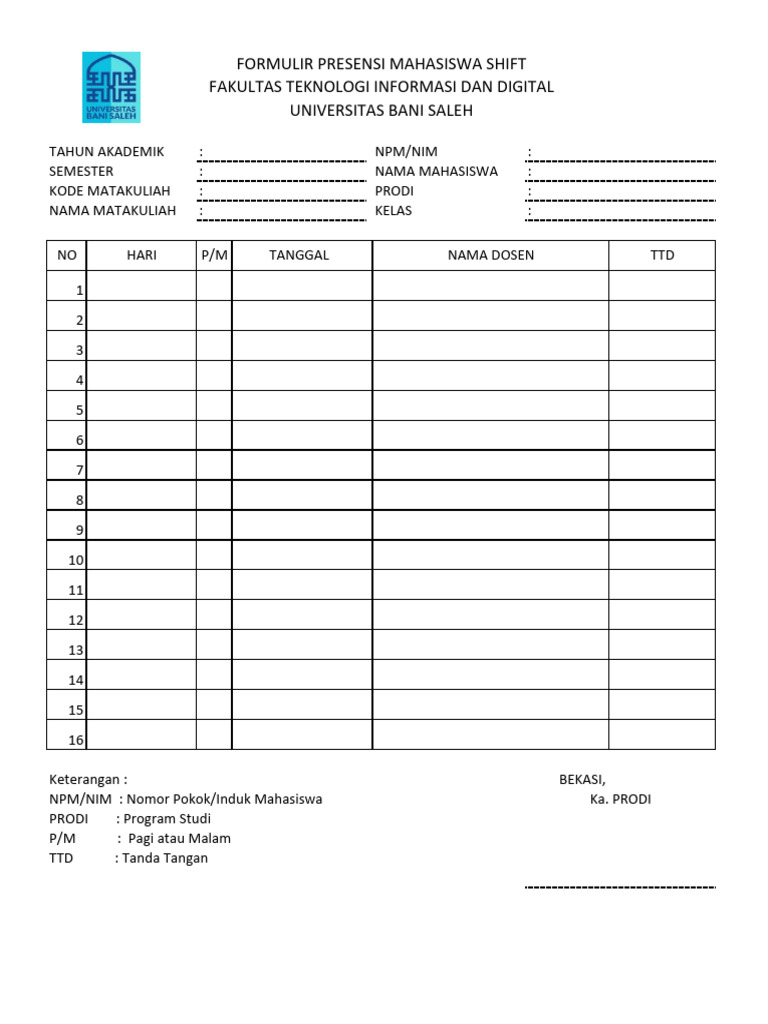 FORM PRESENSI MHS SHIFT | PDF