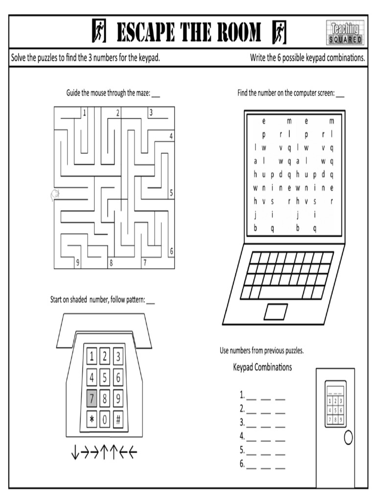 5 Escape The Room Worksheet Activity | PDF