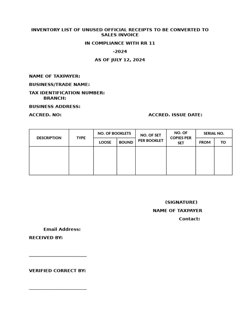Unused Inventory FHC RR 11 2024 | PDF