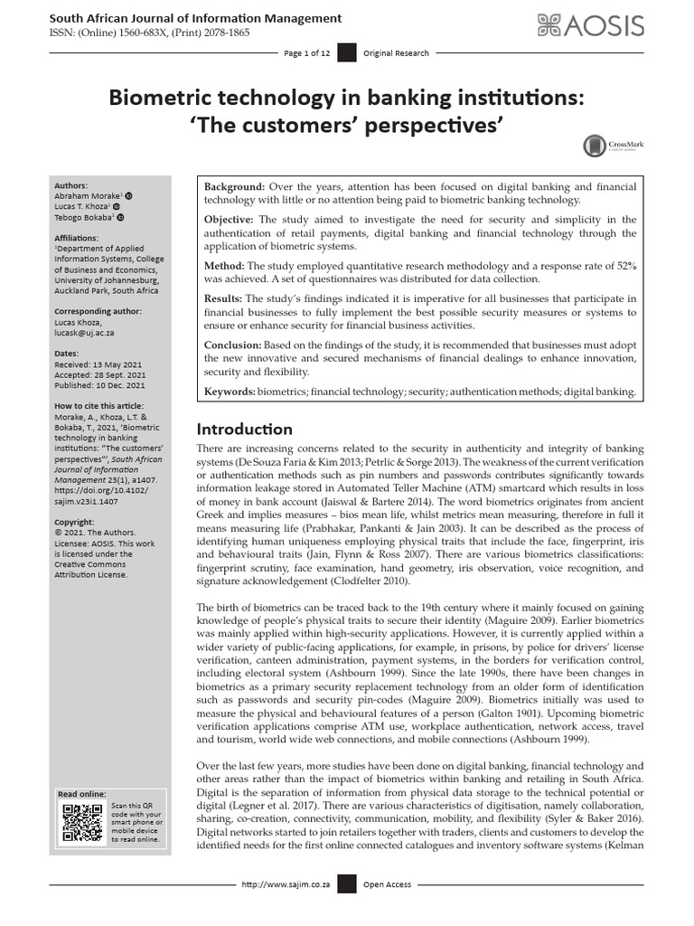 Biometric Technology in Banking Institutions The | PDF | Biometrics | Authentication