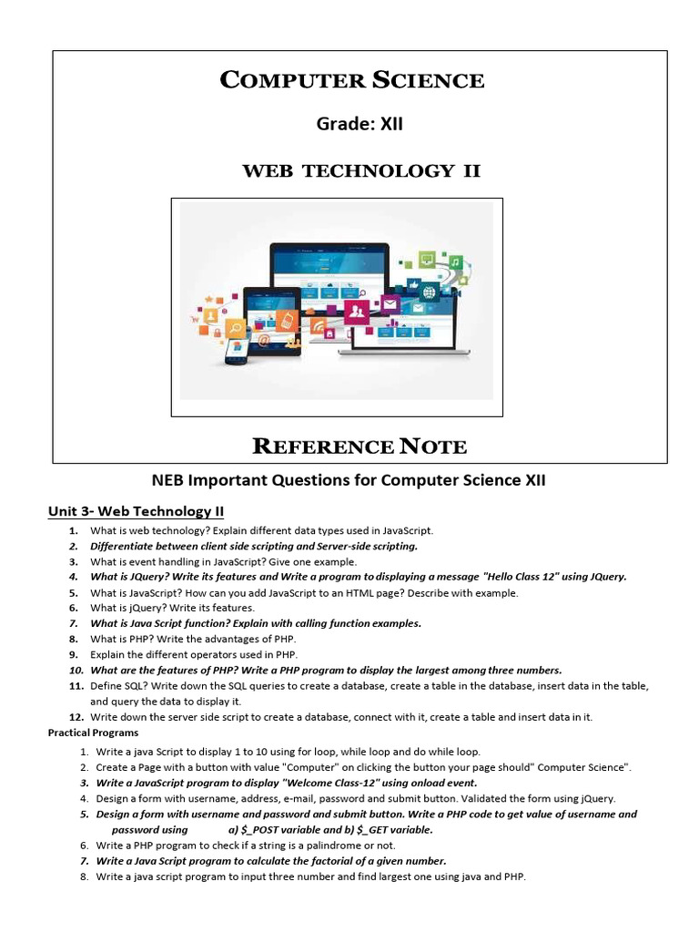 NEB Class 12 Computer Web Technology II Notes | PDF | Dynamic Web Page ...